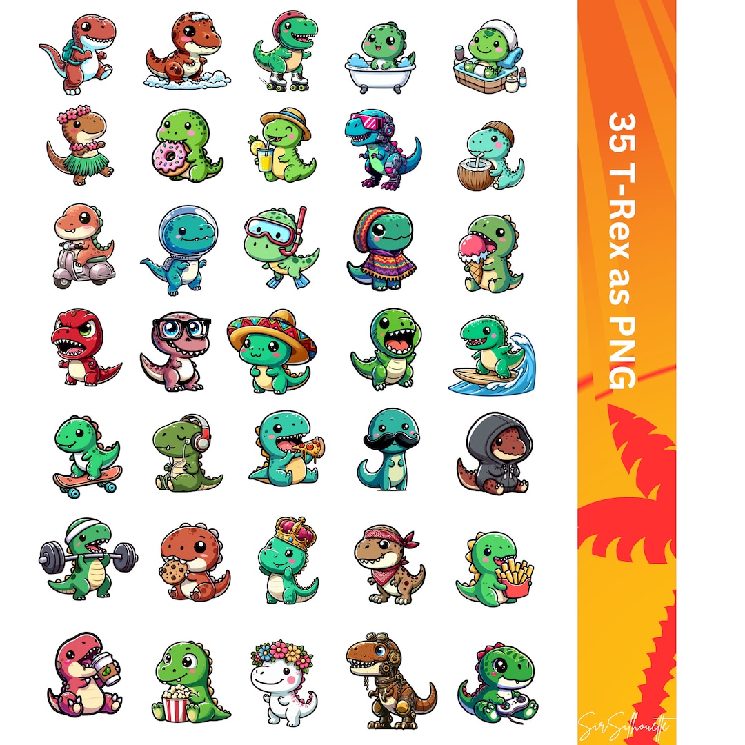 Cute T-rex Digital Design for Stickers - Etsy