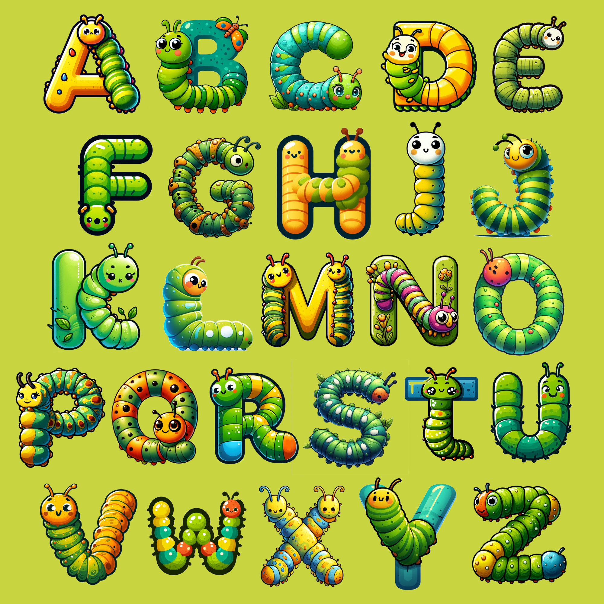 Caterpillar Font, Alphabet With Caterpillar Design, Caterpillar Letters ...