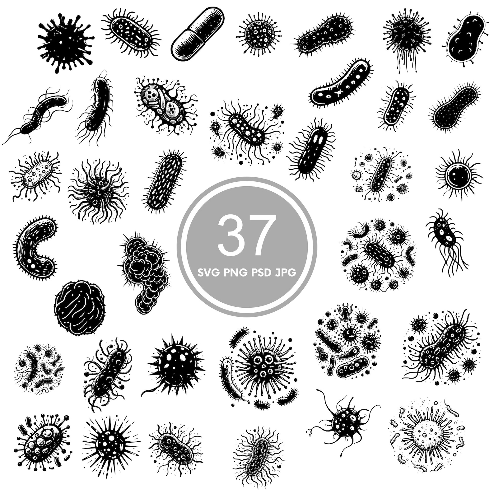 Bacteria SVG Bundle, 24 Bacteria Designs, PNG, PSD - Etsy