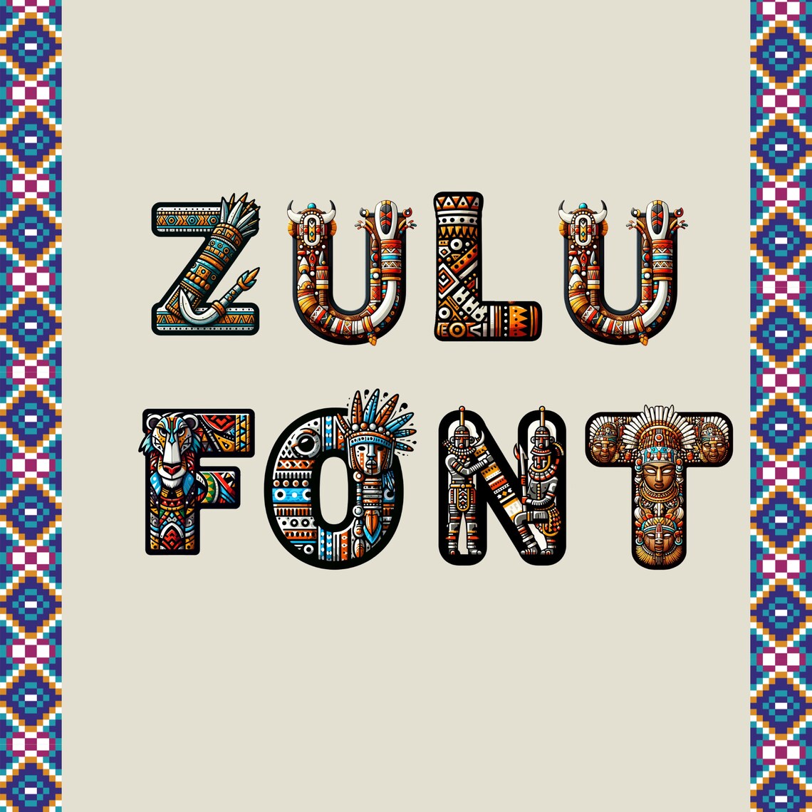 Zulu Font, Alphabet With Zulu Design, Zulu Letters as Png - Etsy