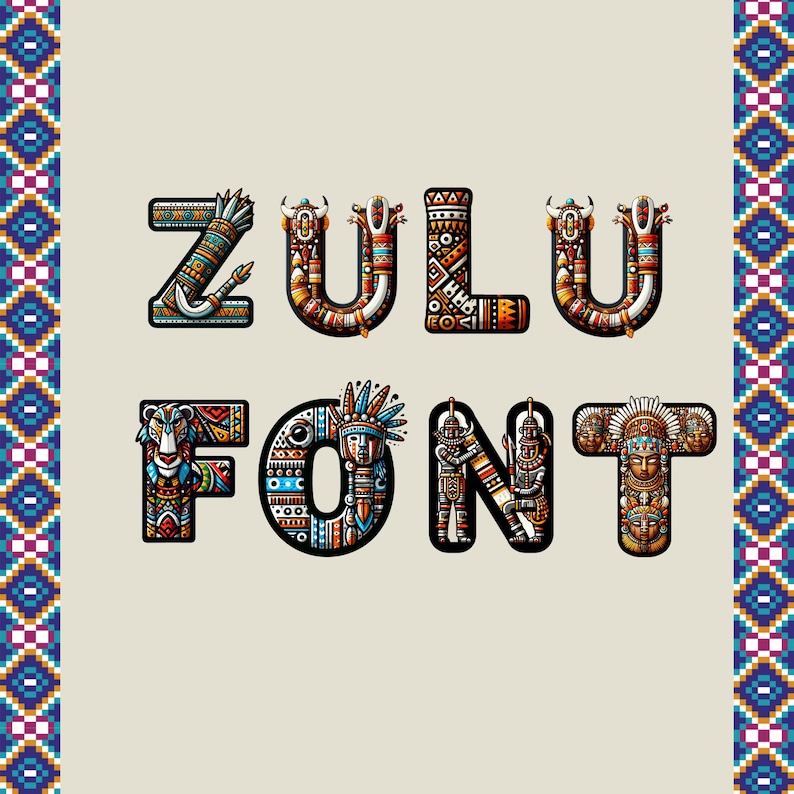 Zulu Font, Alphabet With Zulu Design, Zulu Letters as Png - Etsy