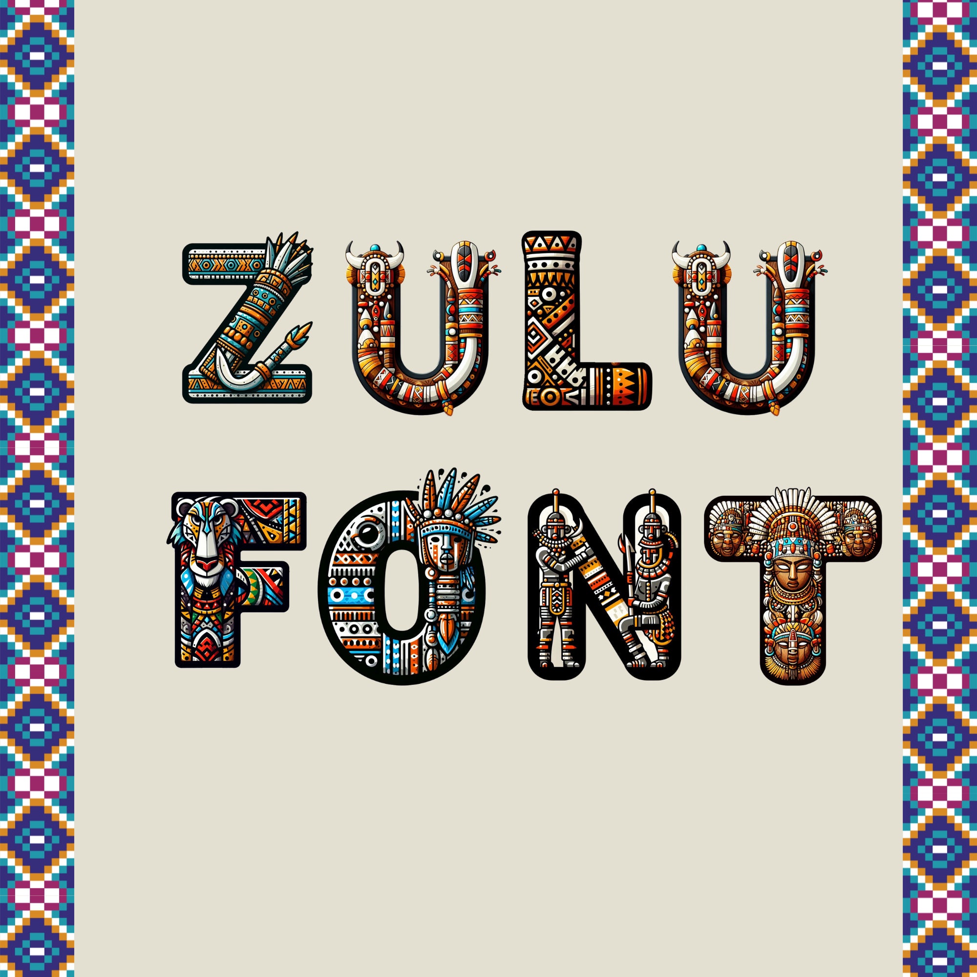 Zulu Font, Alphabet With Zulu Design, Zulu Letters as Png - Etsy