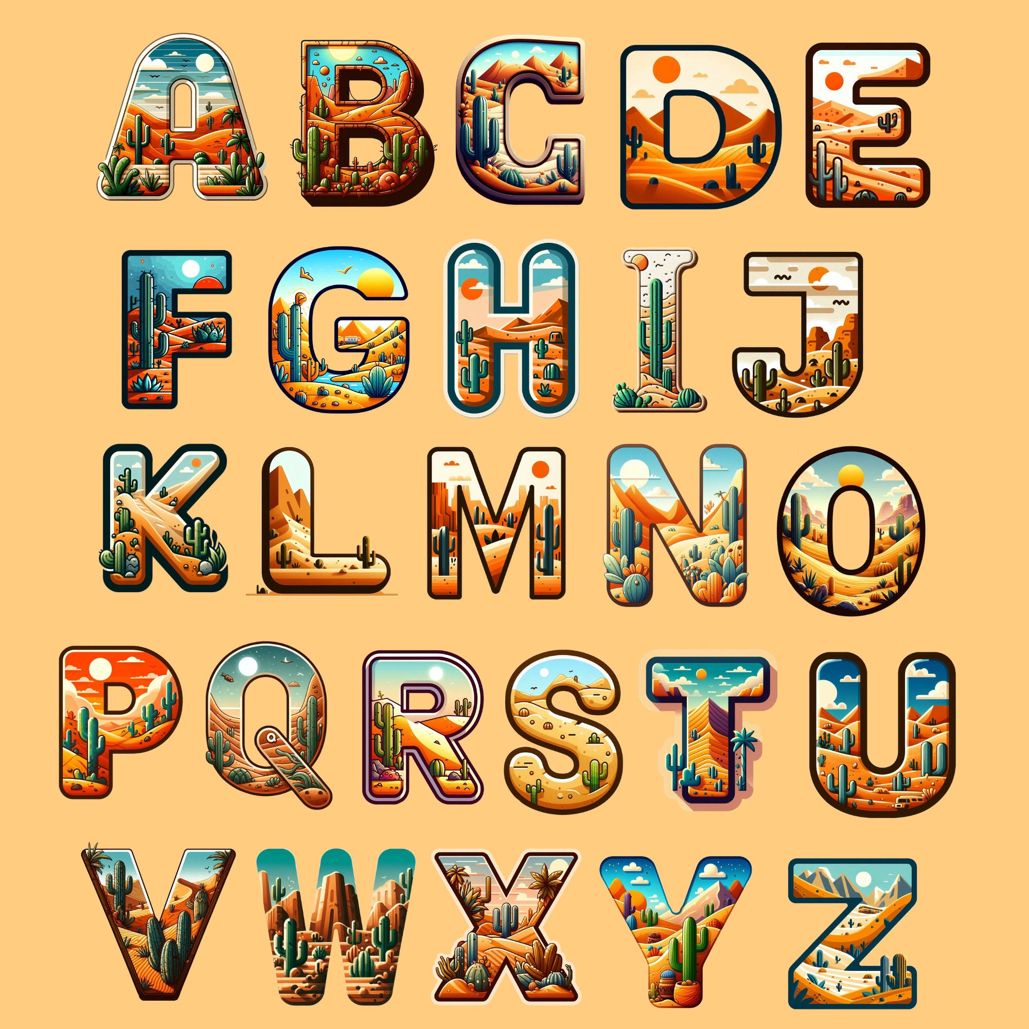 Desert Font, Alphabet With Arid Design, Sand Letters as Png - Etsy