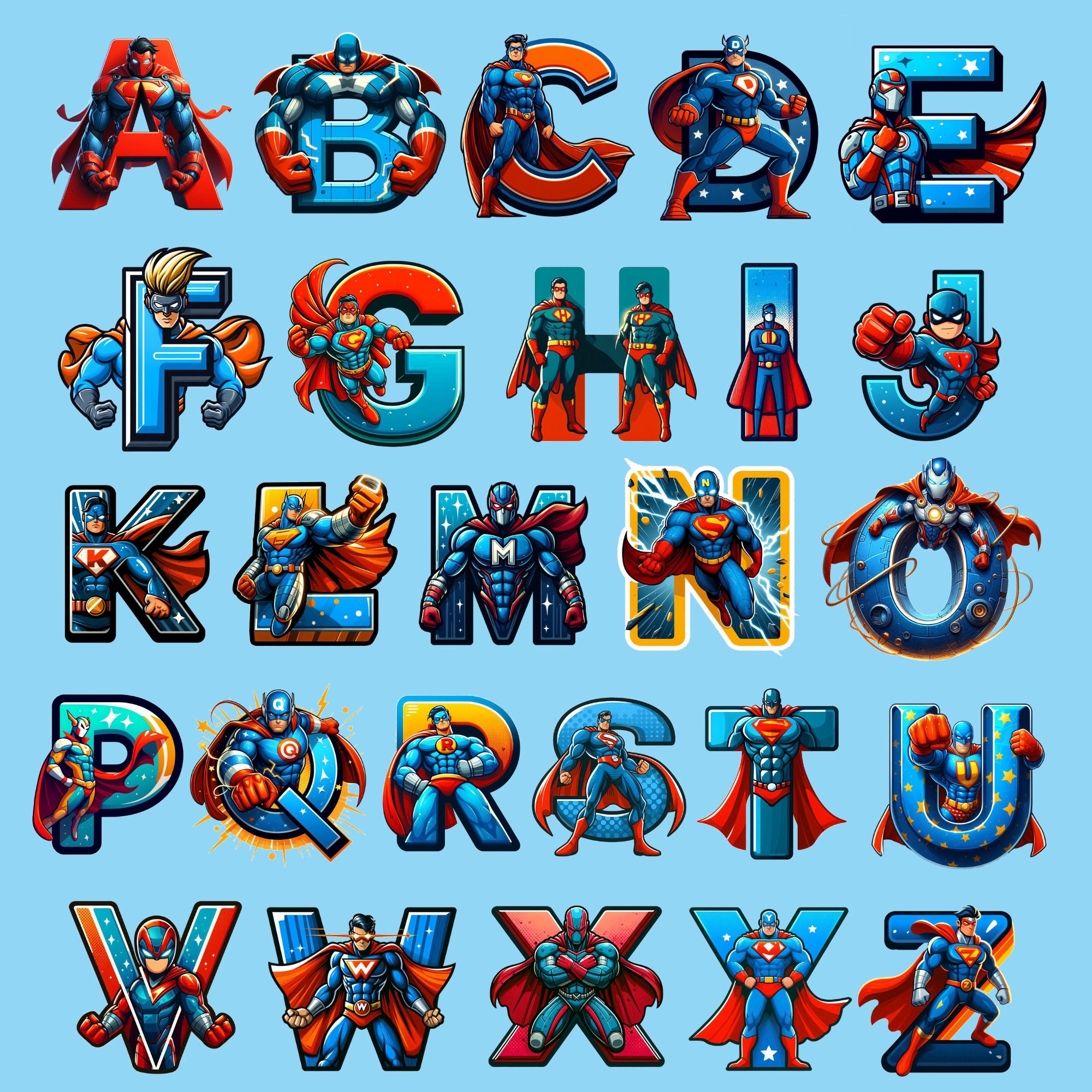 Superhero Font, Alphabet With Hero Design, Superhero Letters as Png - Etsy