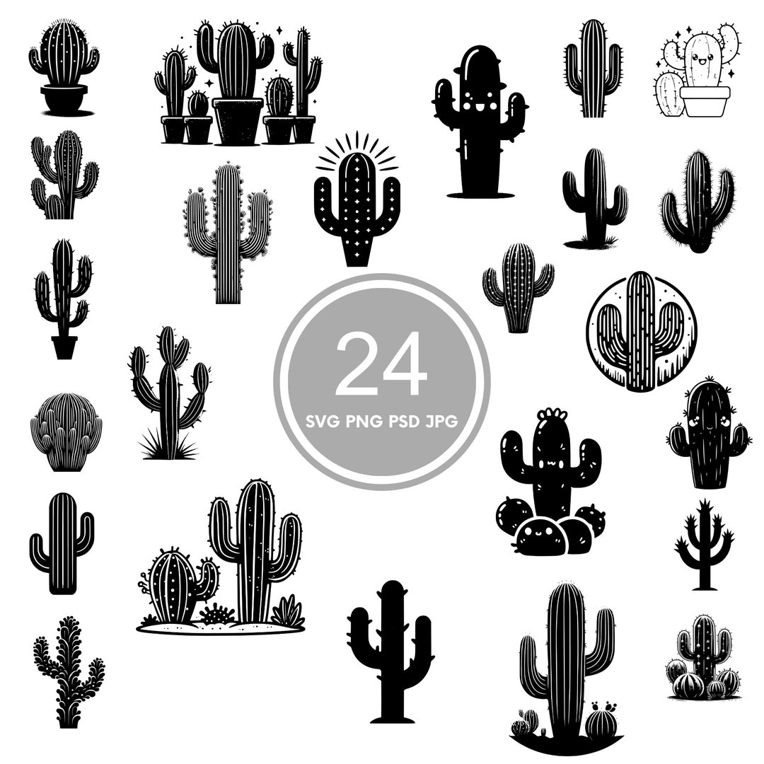 Cactus SVG Bundle, 24 Cactus Designs, PNG, PSD - Etsy