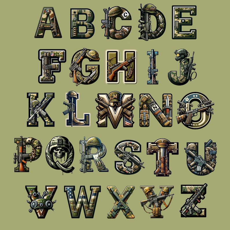 Military Font, Alphabet With Army Design, Combat Letters as Png - Etsy