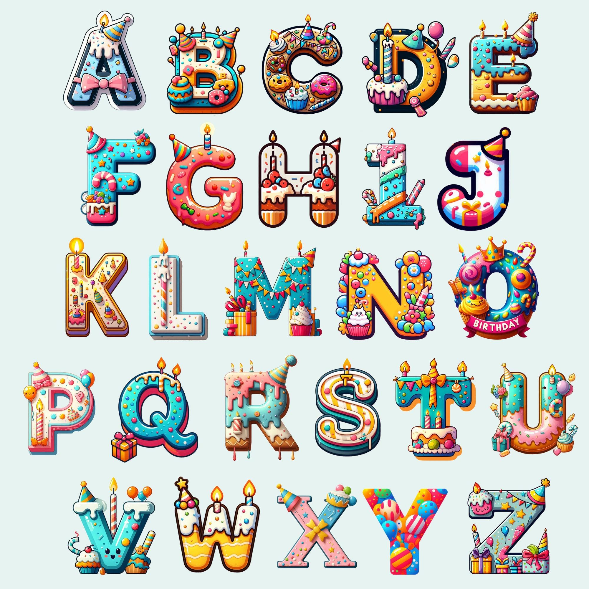 Birthday Font, Alphabet With Birthday Design, Celebration Letters as ...