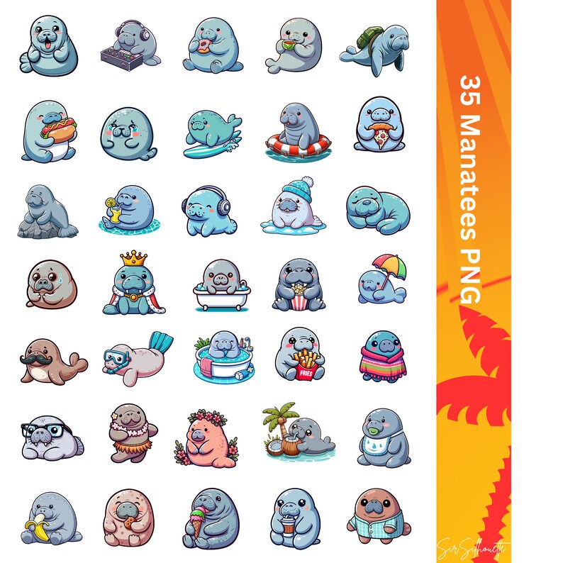 Cute Manatee Digital Design for Stickers - Etsy