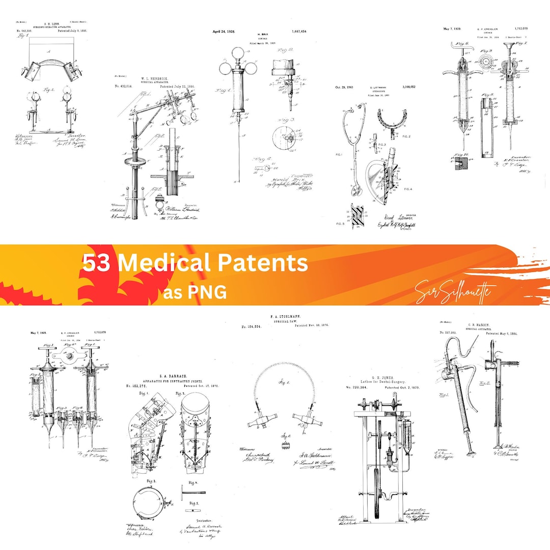 53 Medical Patents, Vintage Surgery Illustrations, Patent Png - Etsy