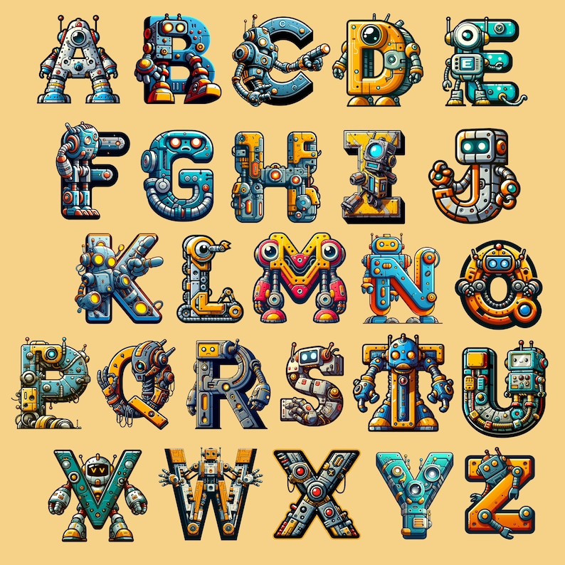 Robot Font, Alphabet With Android Design, Robotic Letters as Png - Etsy