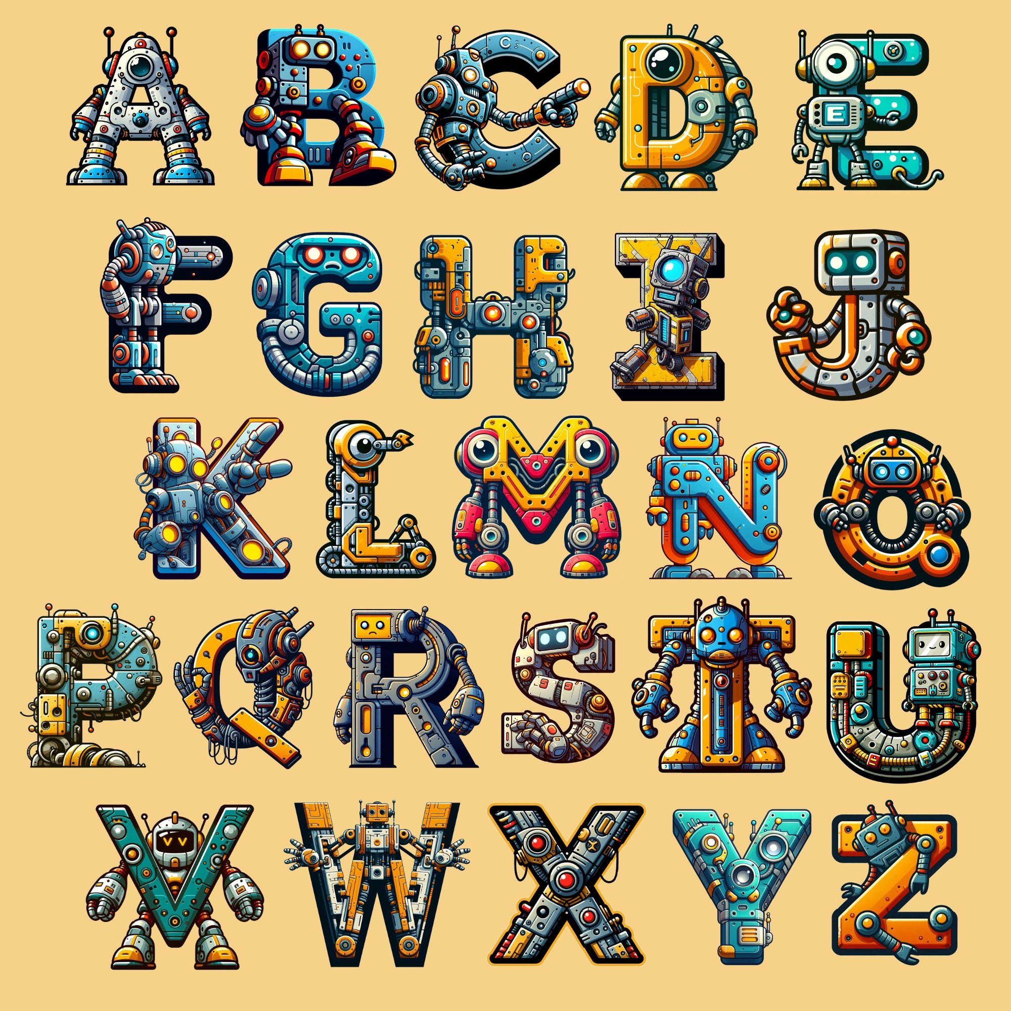 Robot Font, Alphabet With Android Design, Robotic Letters as Png - Etsy