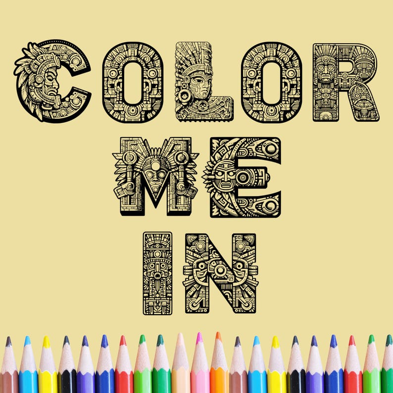 Aztec Coloring Font, Alphabet With Aztec Design, Aztec Letters as Png ...