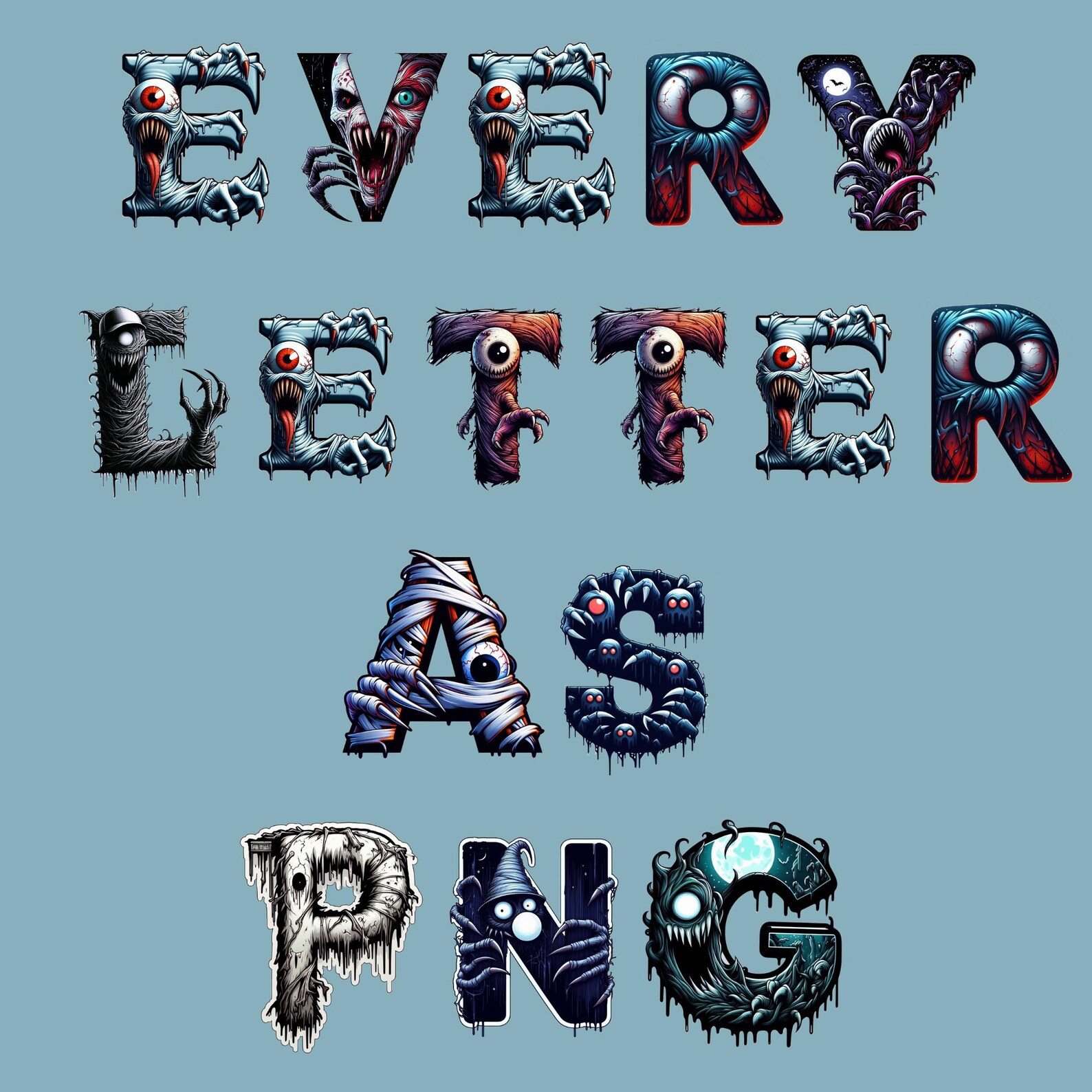 Nightmare Font, Alphabet With Nightmare Design, Nightmare Letters as ...