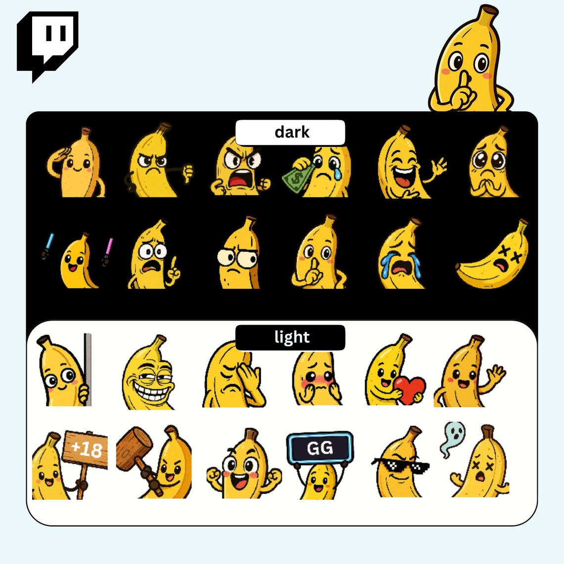 Banana Twitch Emotes Pack - 24 Funny Fruit Streamer Graphics - Etsy