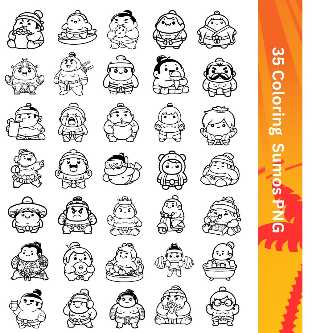 Cute Sumos for Coloring Book - PNG Files to Download - Etsy