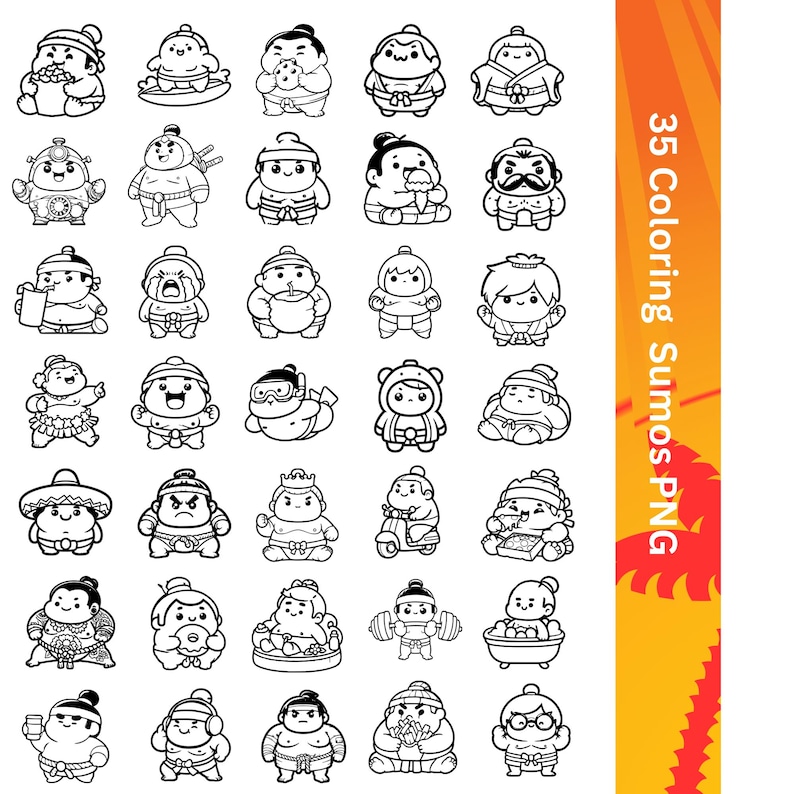 Cute Sumos for Coloring Book - PNG Files to Download - Etsy