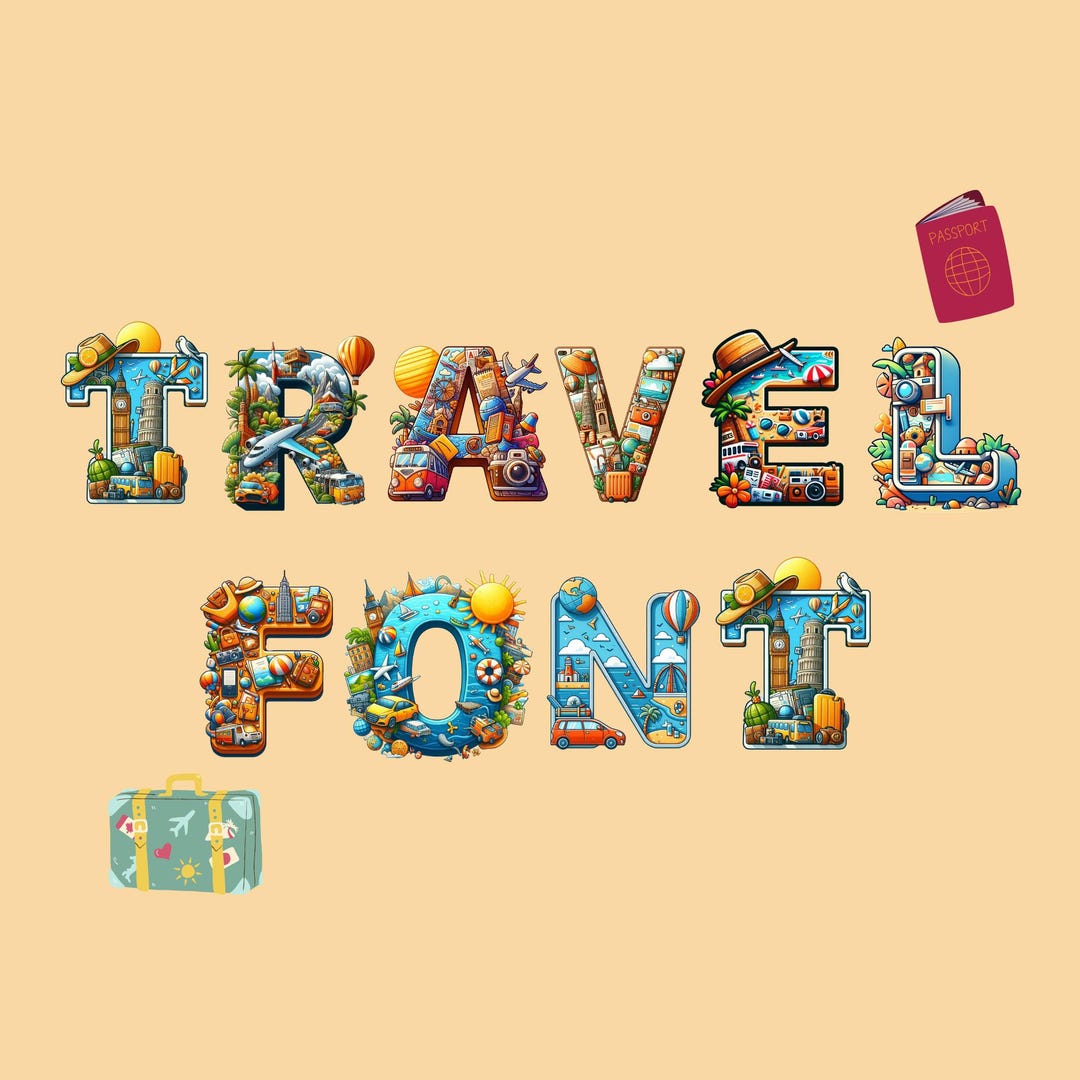 Travel Font, Alphabet With Travel Design, Holiday Letters as Png - Etsy