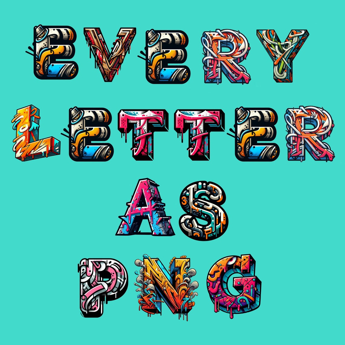 Graffiti Font, Alphabet With Graffiti Design, Urban Letters as Png - Etsy