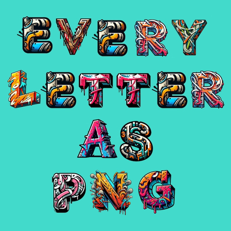 Graffiti Font, Alphabet With Graffiti Design, Urban Letters as Png - Etsy