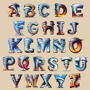 Tornado Font, Alphabet With Twister Design, Tornado Letters as Png - Etsy