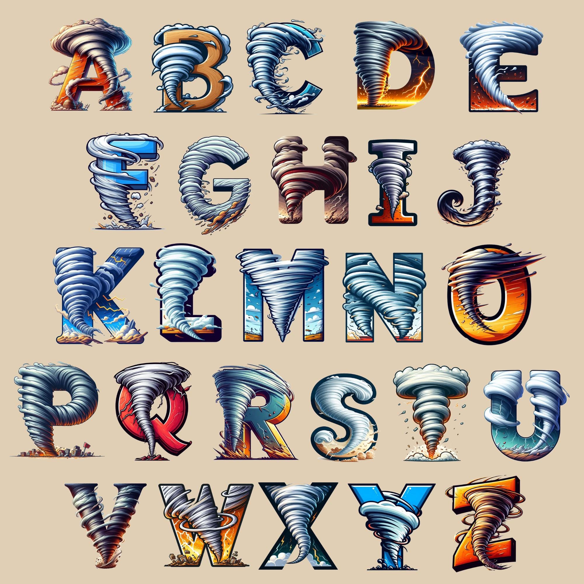 Tornado Font, Alphabet With Twister Design, Tornado Letters as Png - Etsy