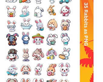 Cute Rabbit Sticker, Download Digital, Printable PNG PDF , Sheet 6.6x6 ...