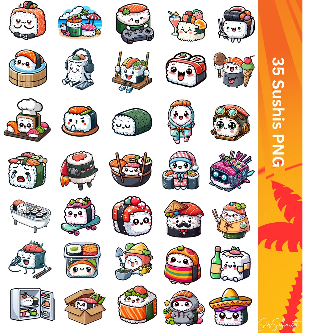 Cute Sushi Digital Design for Stickers - Etsy