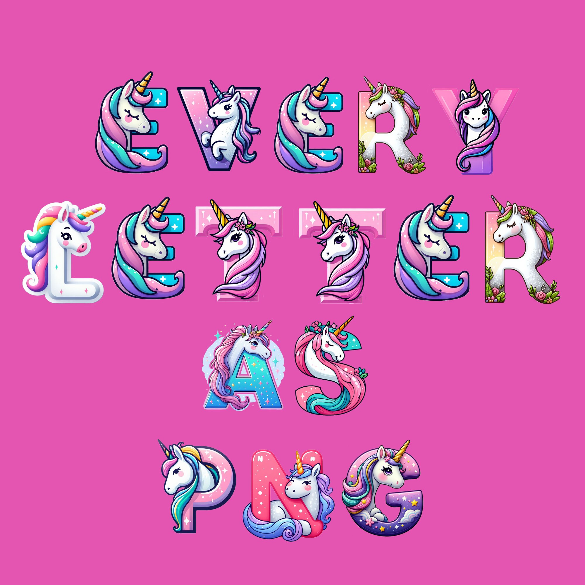 Unicorn Font, Alphabet With Unicorn Design, Magic Letters as Png - Etsy