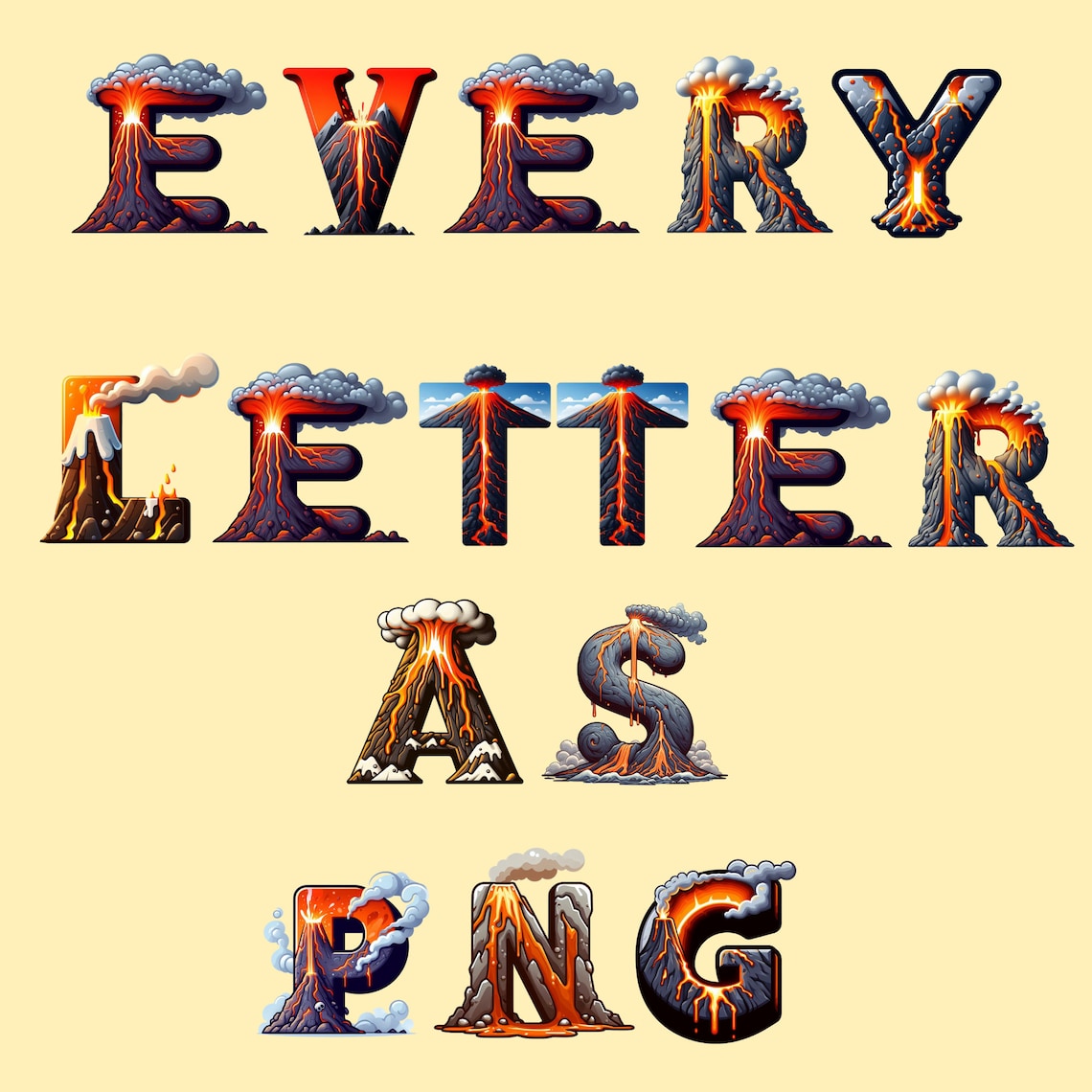 Volcano Font, Alphabet With Volcano Design, Lava Letters as Png - Etsy