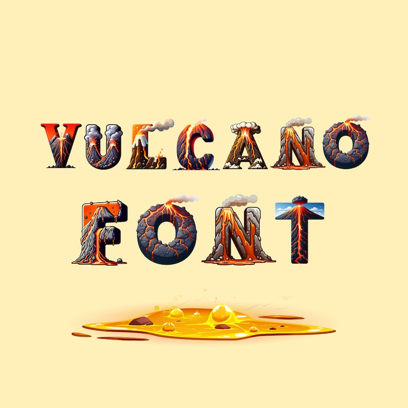 Volcano Font, Alphabet With Volcano Design, Lava Letters as Png - Etsy