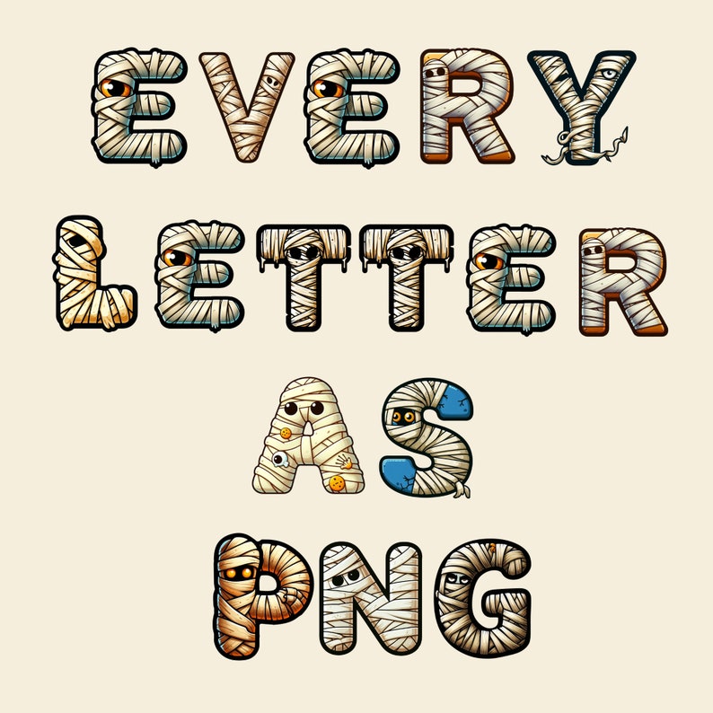 Mummy Font, Alphabet With Mummy Design, Egyptian Letters as Png - Etsy