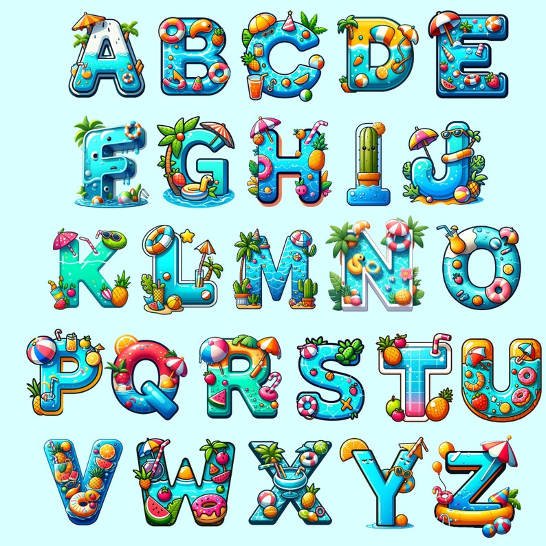 Pool Party Font, Alphabet With Pool Design, Pool Letters as Png - Etsy