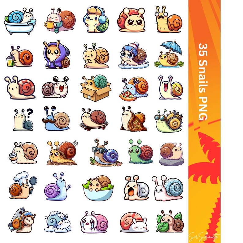 Cute Snail Digital Design for Stickers - Etsy