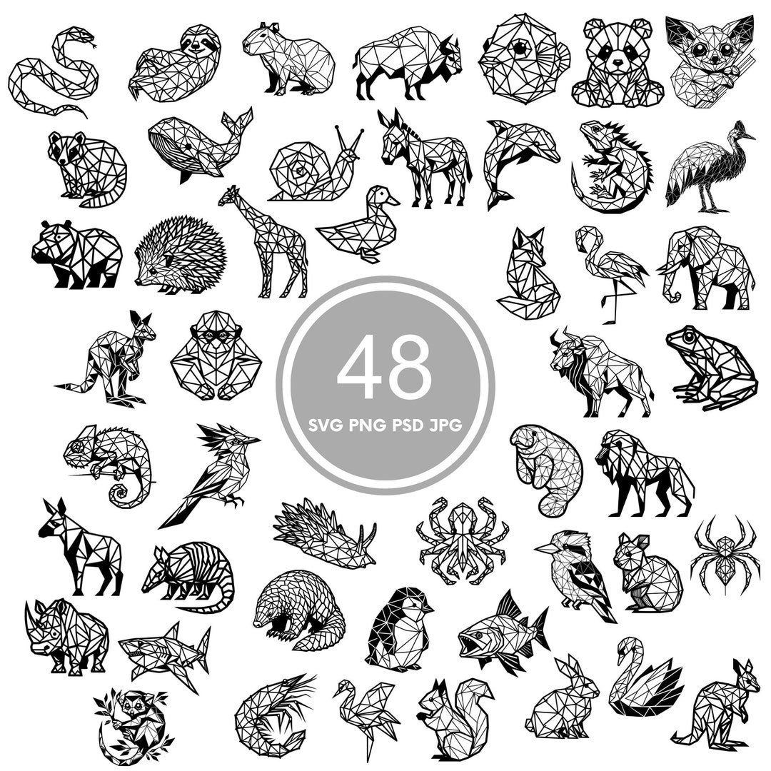 Polygon Animals SVG Bundle, 48 Geometric Animals Designs, PNG, PSD - Etsy