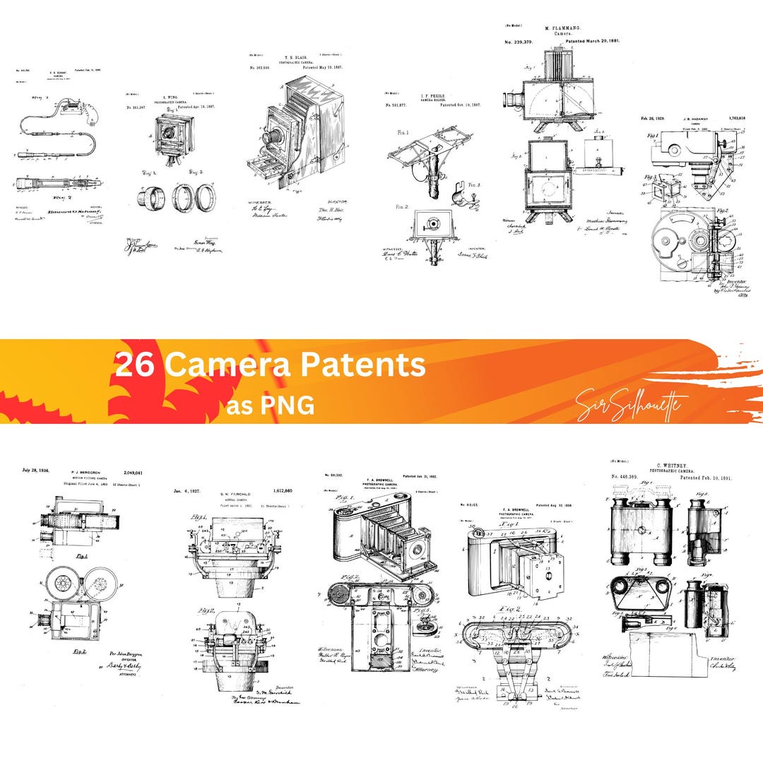 26 Camera Patents, Vintage Camera Illustrations, Patent as PNG - Etsy