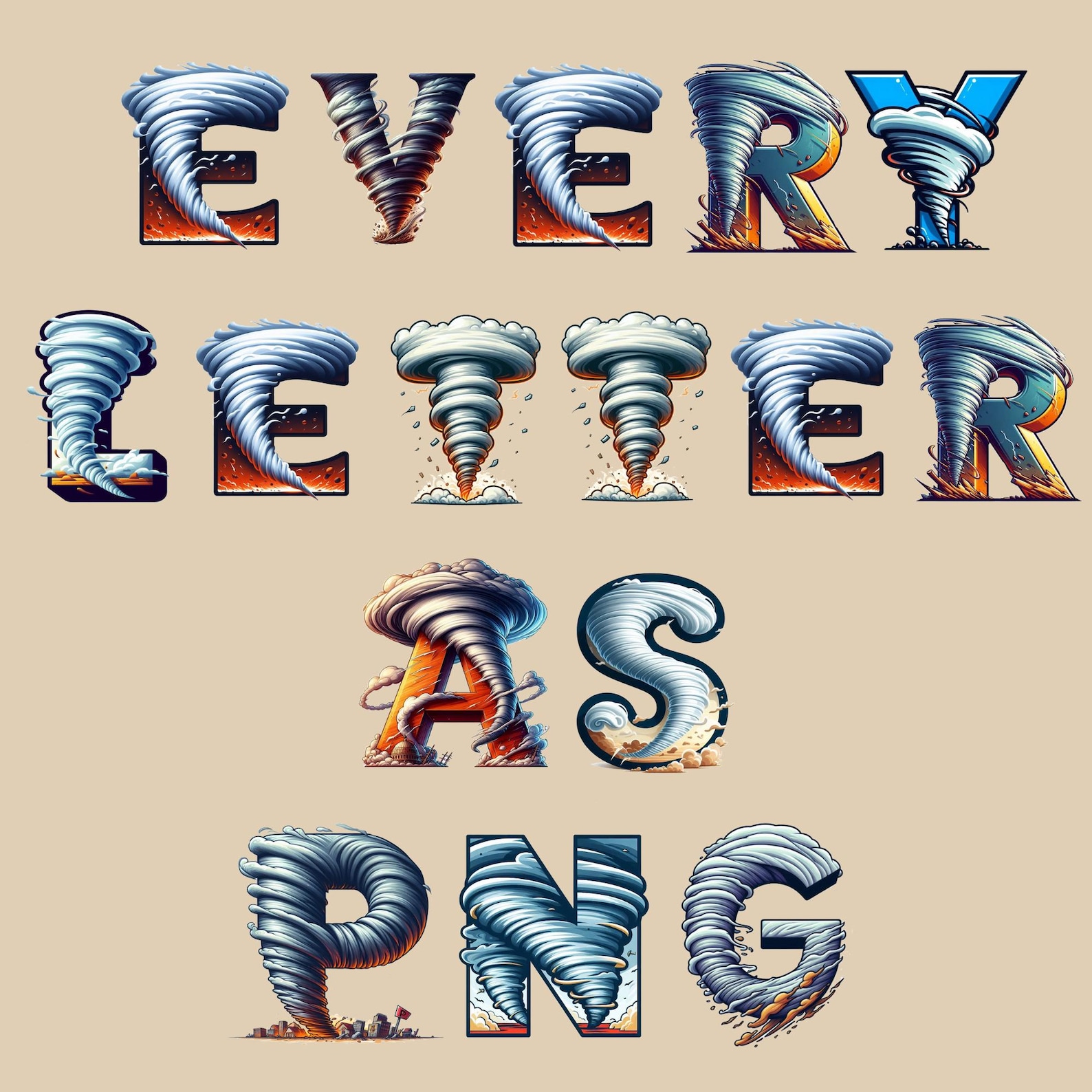 Tornado Font, Alphabet With Twister Design, Tornado Letters as Png - Etsy