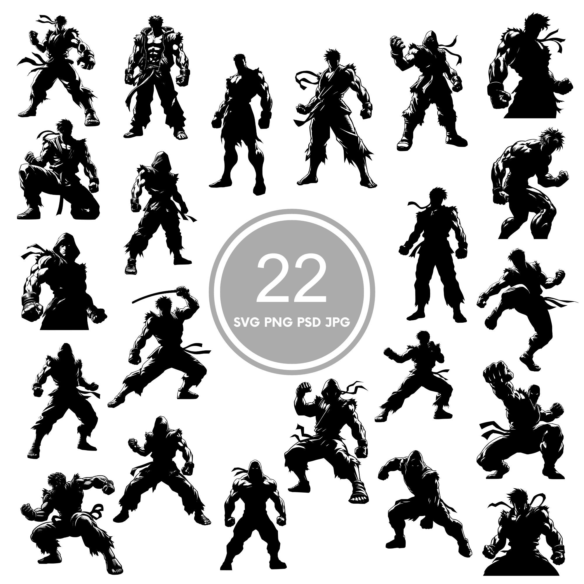 Street Fighter SVG Bundle, 22 Fighter Designs, PNG, PSD - Etsy