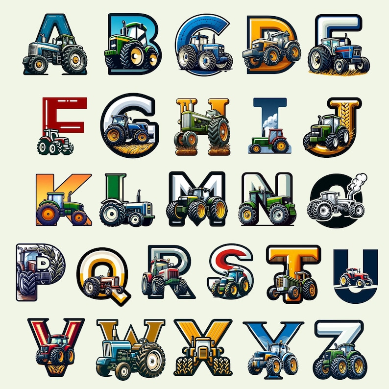 Tractor Font, Alphabet With Tractor Design, Tractor Letters as Png - Etsy