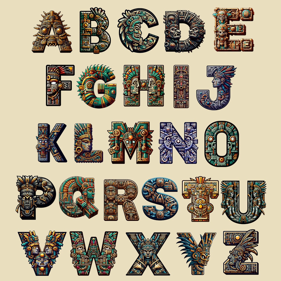 Aztec Font, Alphabet With Aztec Design, Aztec Letters as Png - Etsy