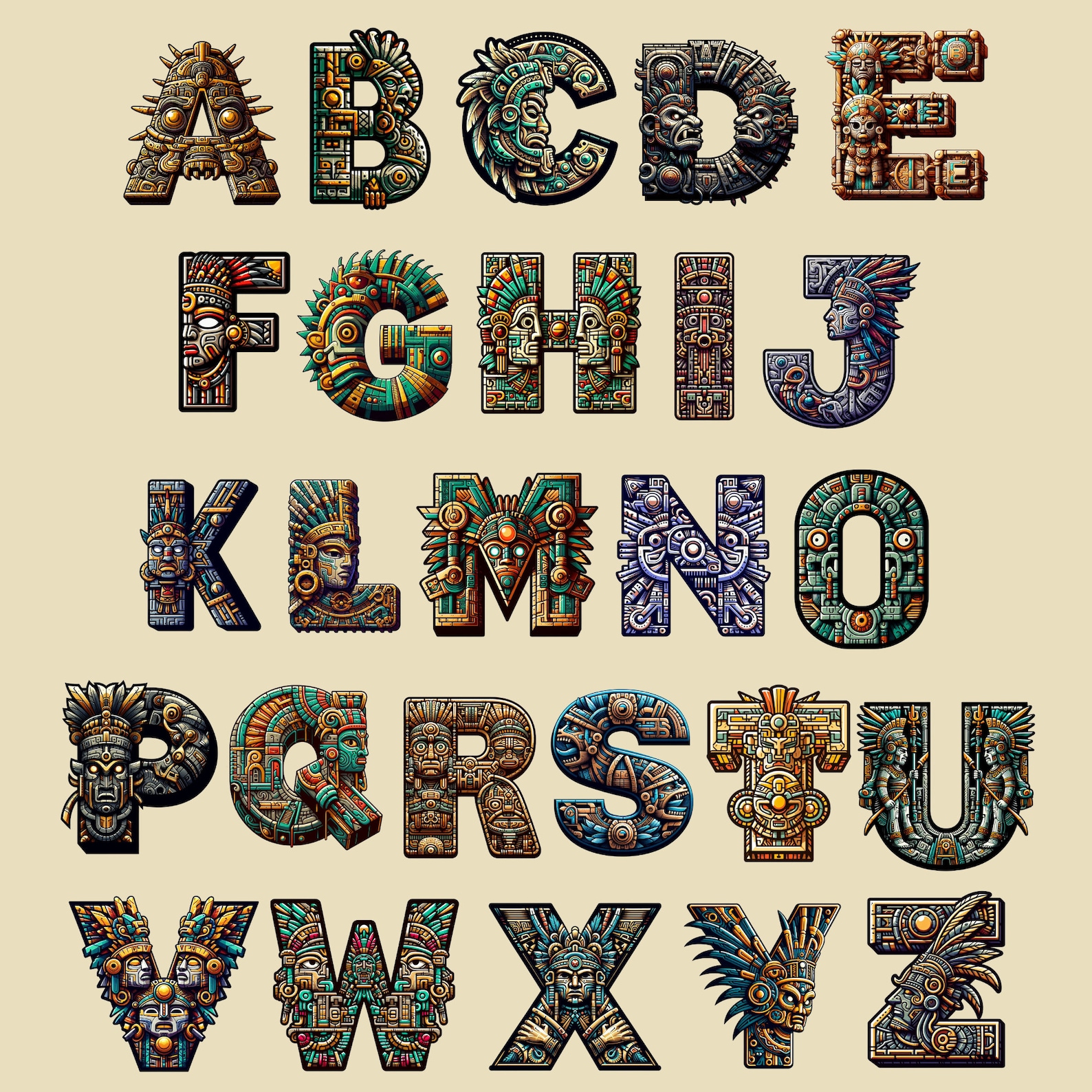Aztec Font, Alphabet With Aztec Design, Aztec Letters as Png - Etsy