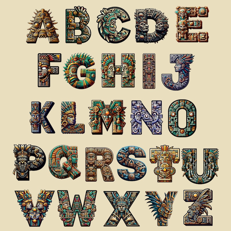 Aztec Font, Alphabet With Aztec Design, Aztec Letters as Png - Etsy