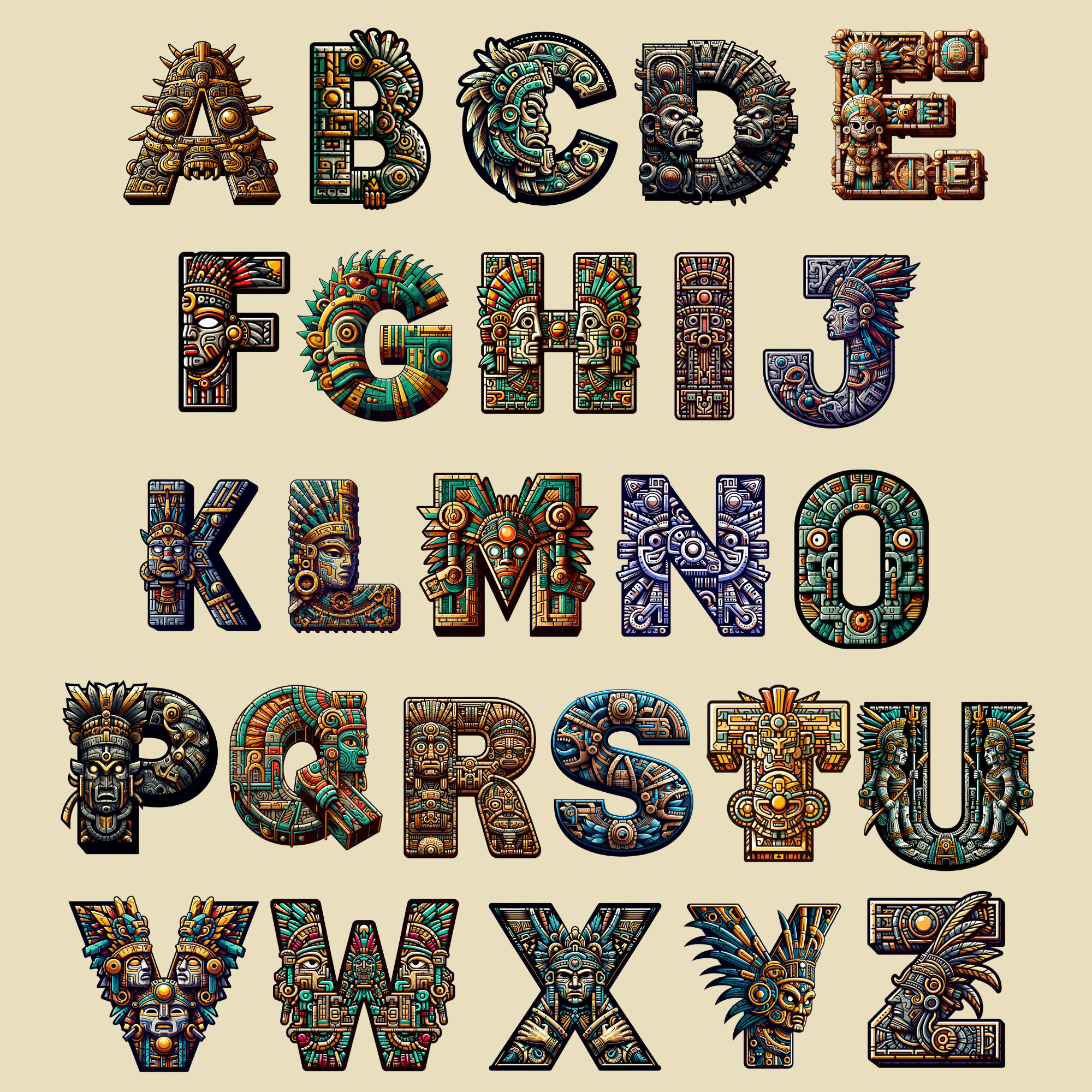 Aztec Font, Alphabet With Aztec Design, Aztec Letters as Png - Etsy