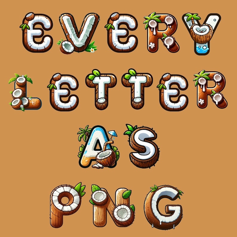 Coconut Font, Alphabet With Coconut Design, Coconut Letters as Png - Etsy