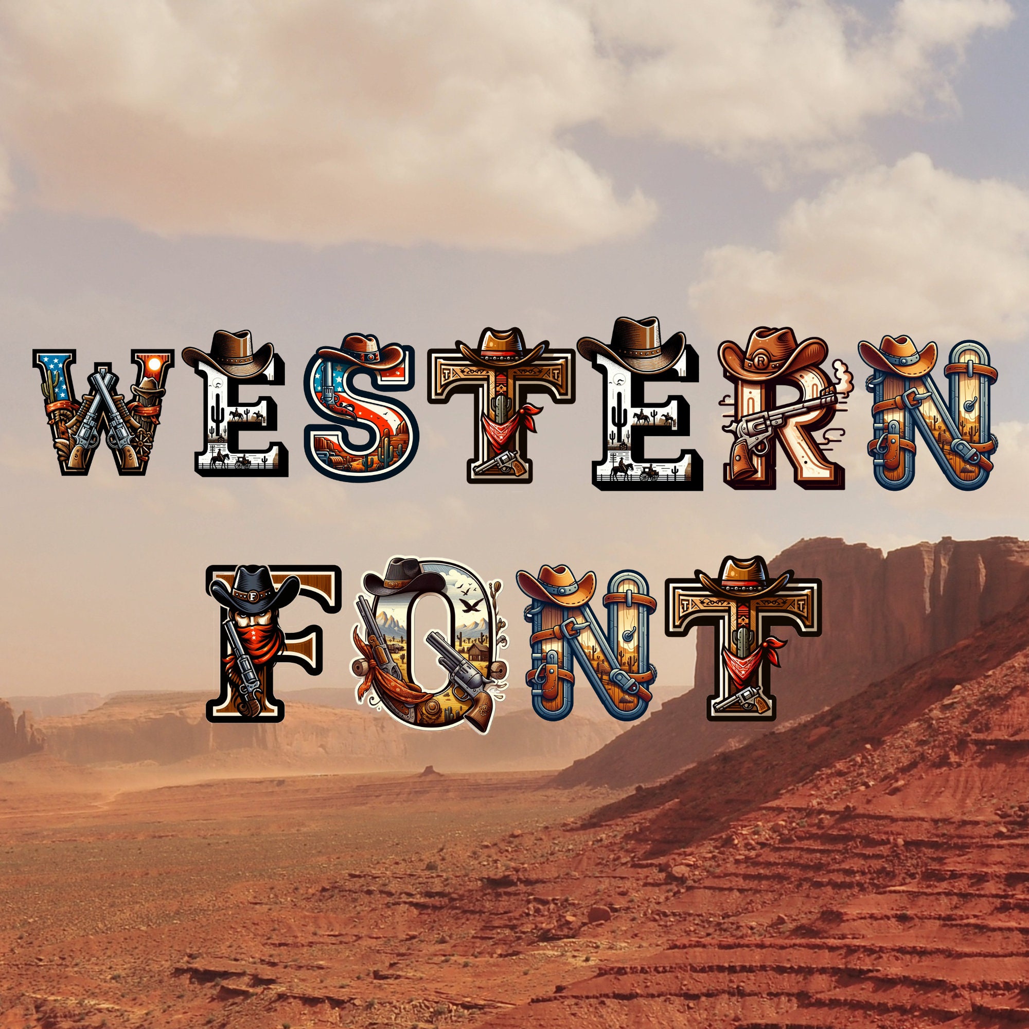 Western Font, Alphabet With Western Design, Cowboy Letters as Png - Etsy