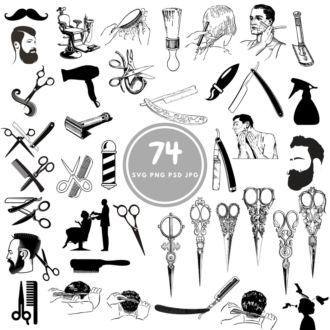 Barber Design SVG 74 Beard Svg Bundle PNG PSD - Etsy