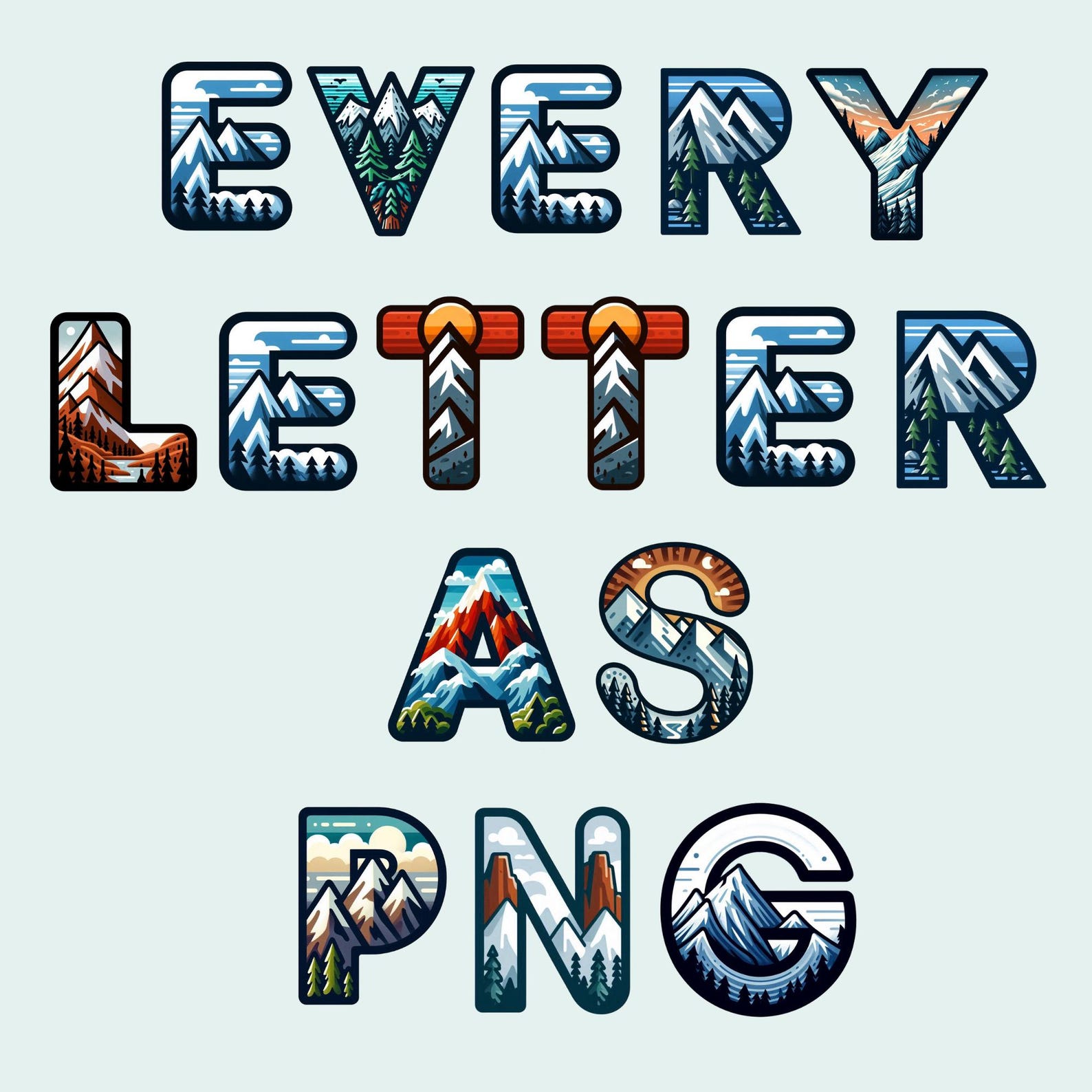Mountain Font, Alphabet With Mountain Design, Mountain Letters as Png ...