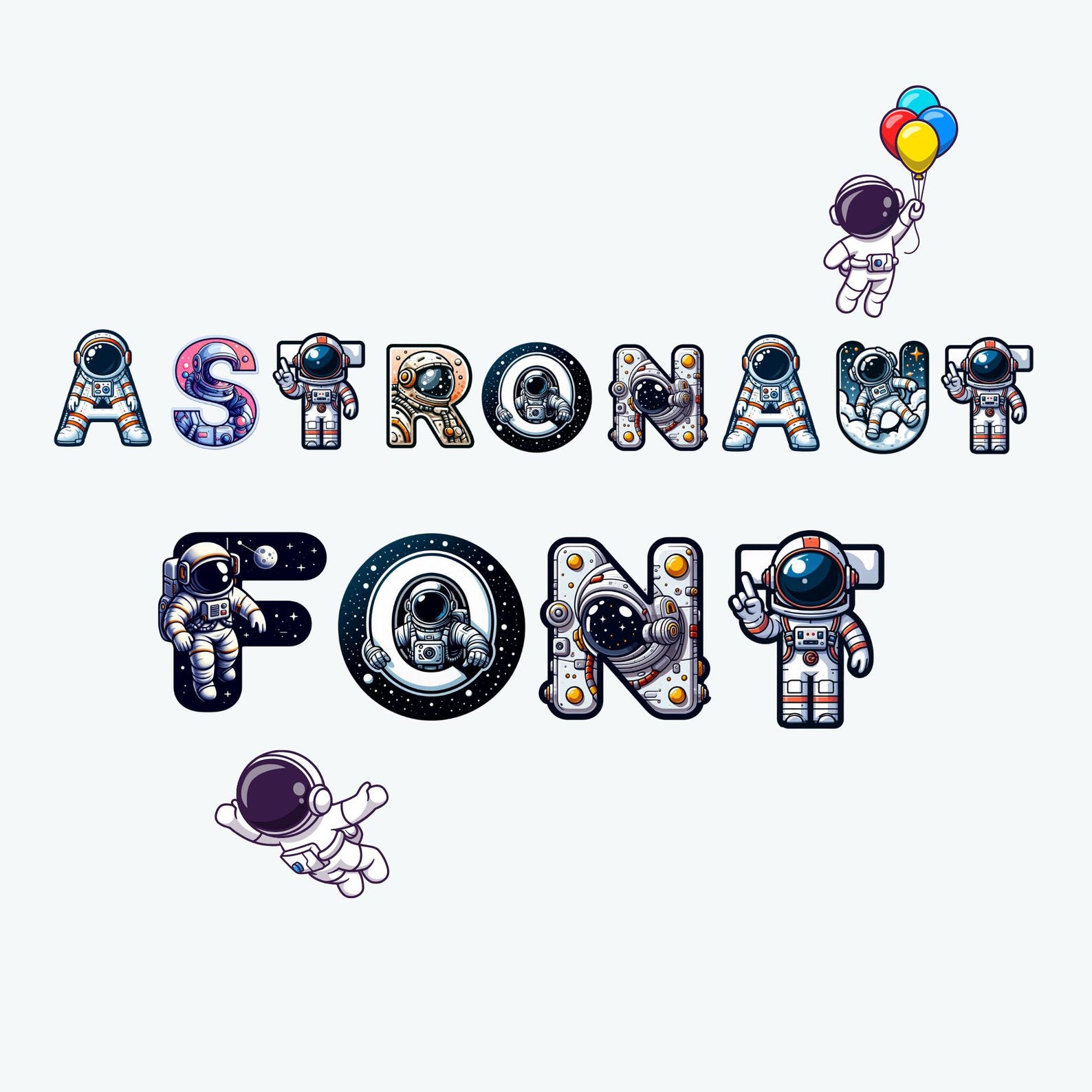 Astronaut Font, Alphabet With Astronaut Design, Astronaut Letters as ...