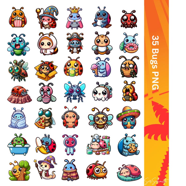 Cute Bug Digital Design for Stickers - PNG Files to Download - Etsy