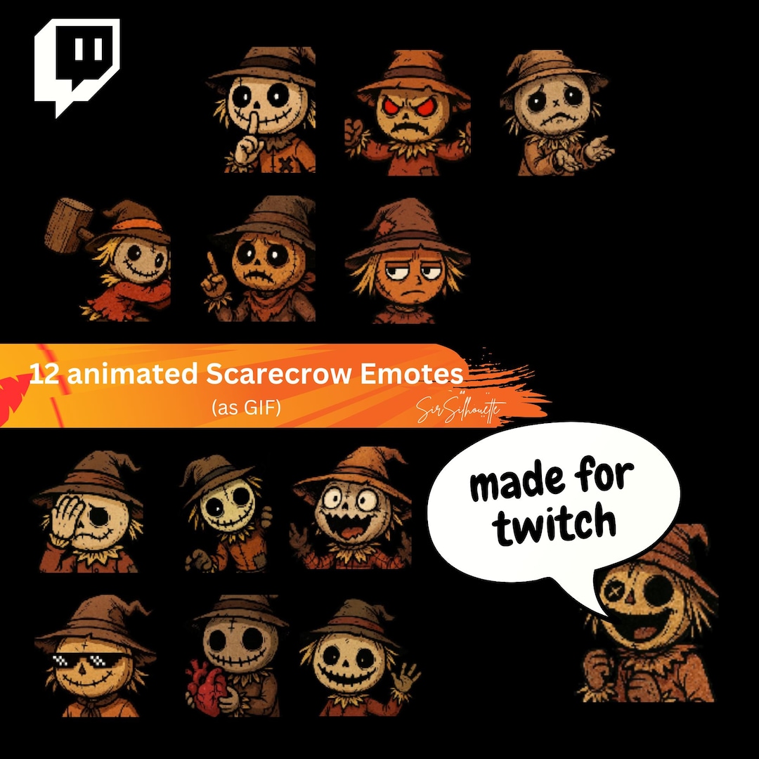 Scarecrow Twitch Emotes, Spooky Autumn Stickers, Animated Horror ...