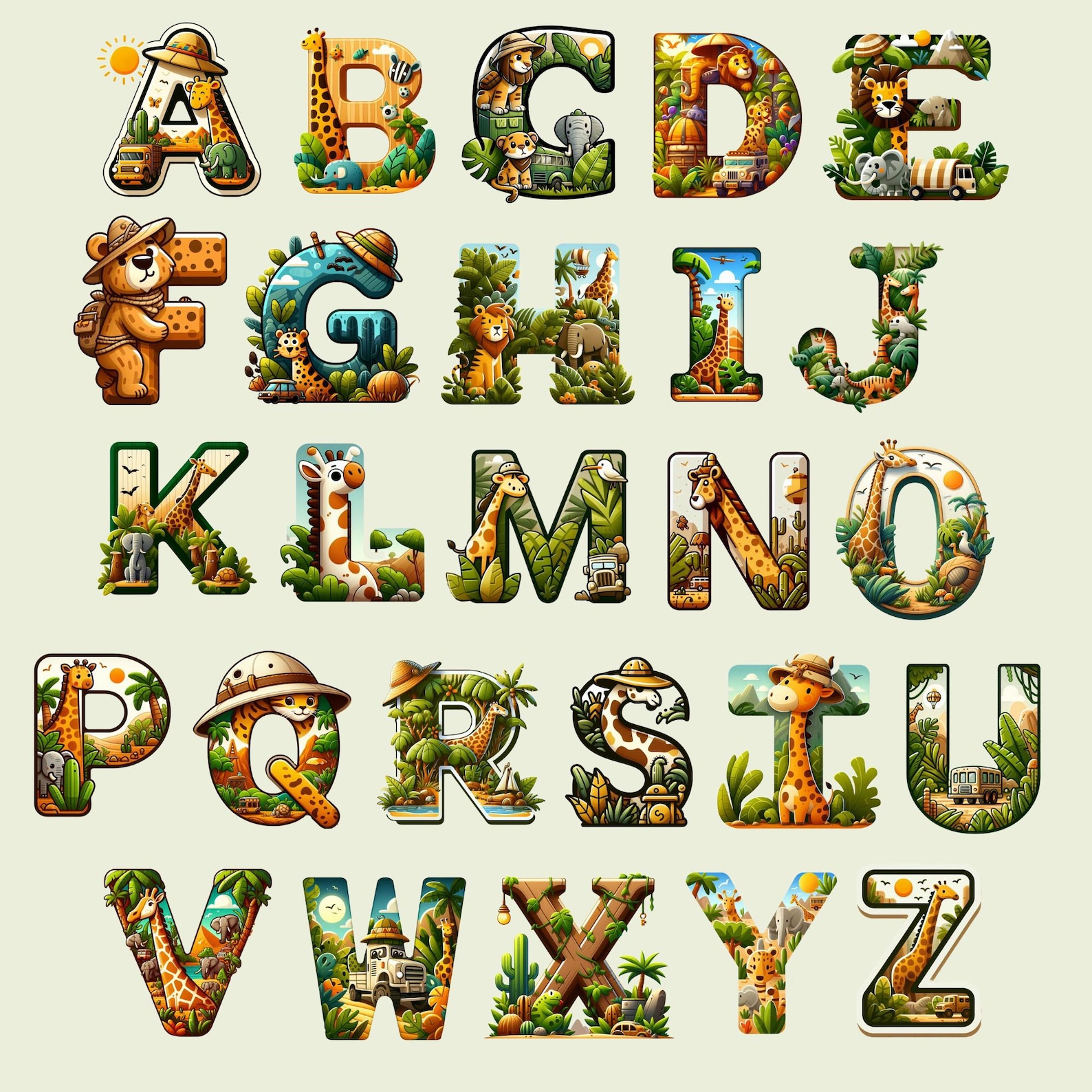 Safari Font, Alphabet With Safari Design, Safari Letters as Png - Etsy